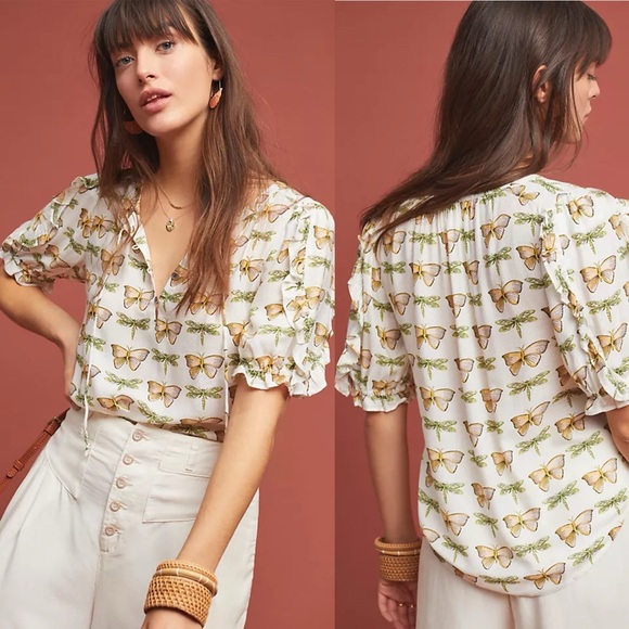 Maeve | Tops | Anthropologie Maeve Flutter Blouse Butterfly Print ...